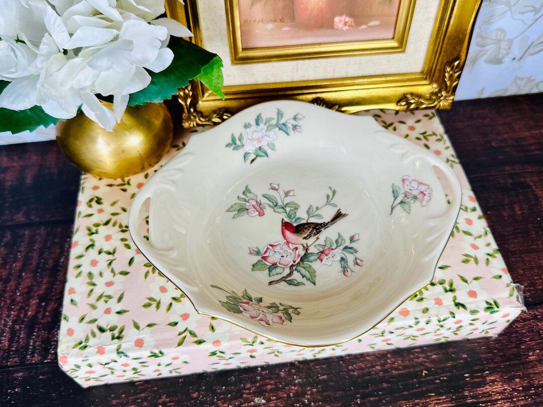 Vintage Lenox Serenade Candy Dish: Bird & Floral Porcelain Bowl, Gold ...