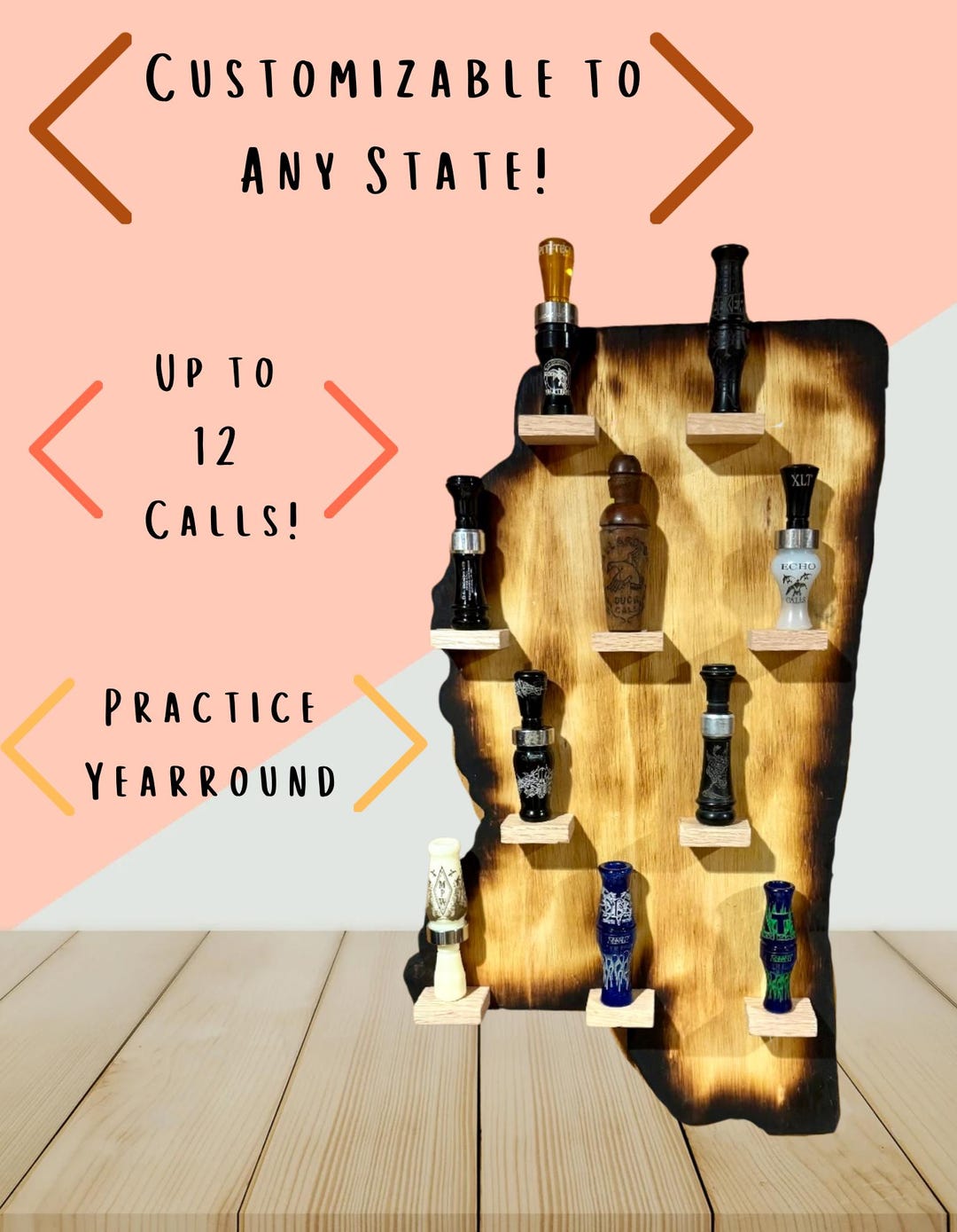 State-shaped Wood Duck Call Rack: Custom Hunting Lodge Decor - Etsy