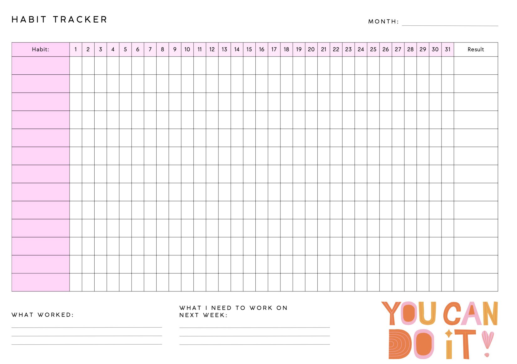Customisable Pink Monthly Habit Tracker - Etsy