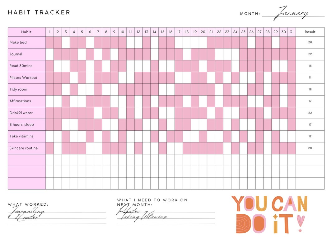Customisable Pink Monthly Habit Tracker - Etsy