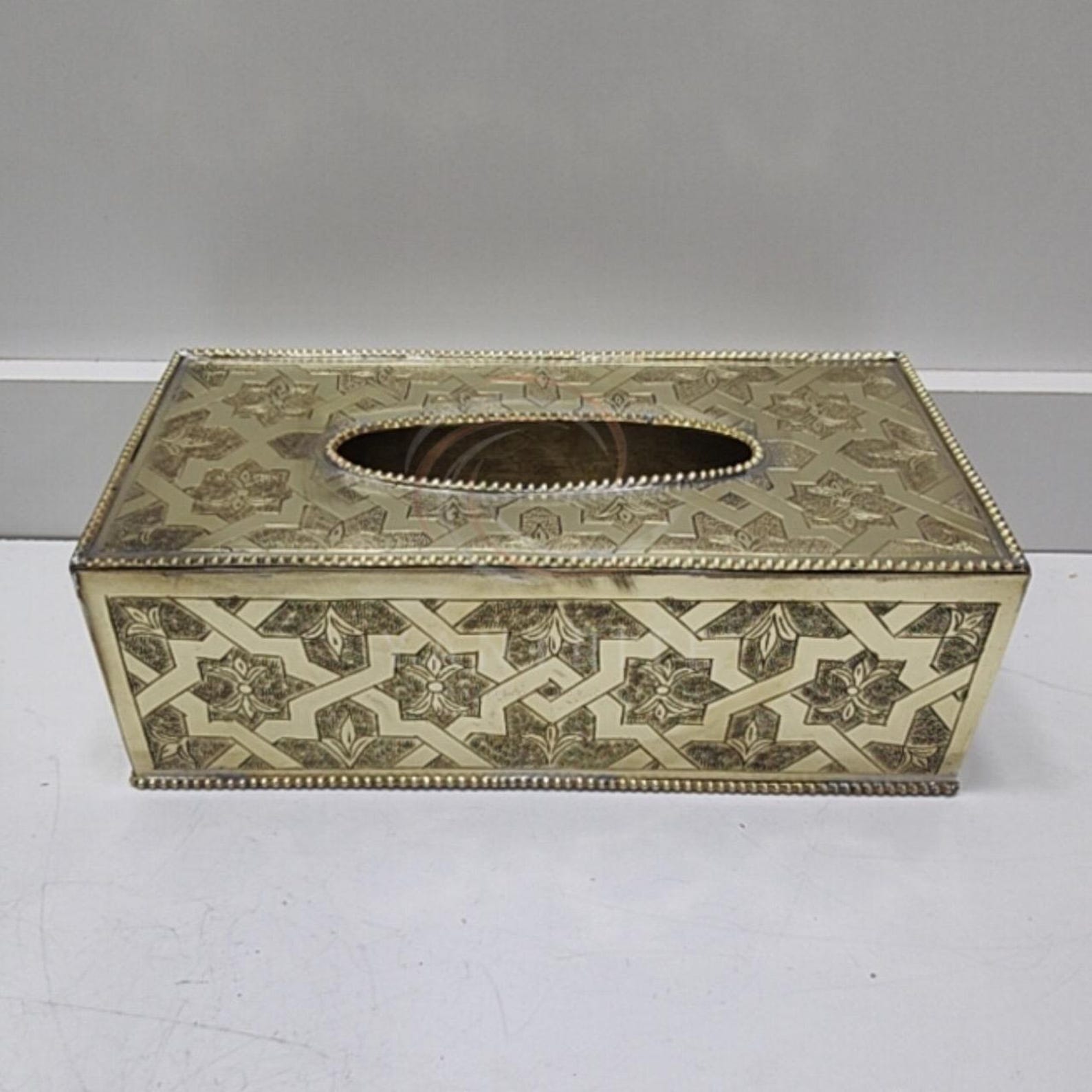 Handcrafted Moroccan Brass Tissue Box Cover Elegant Geometric Design ...