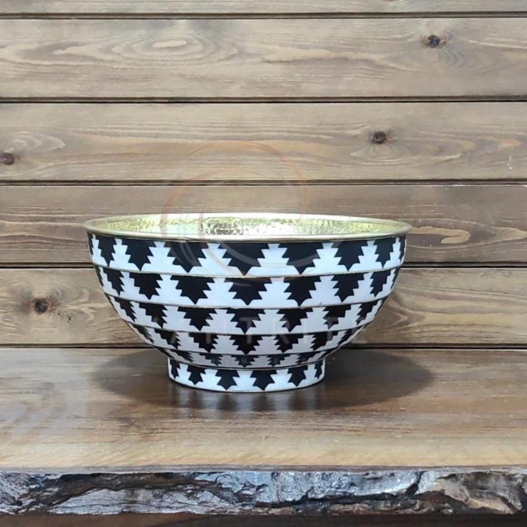 Handcrafted Brass Sink With Geometric Black & White Design Hammered ...