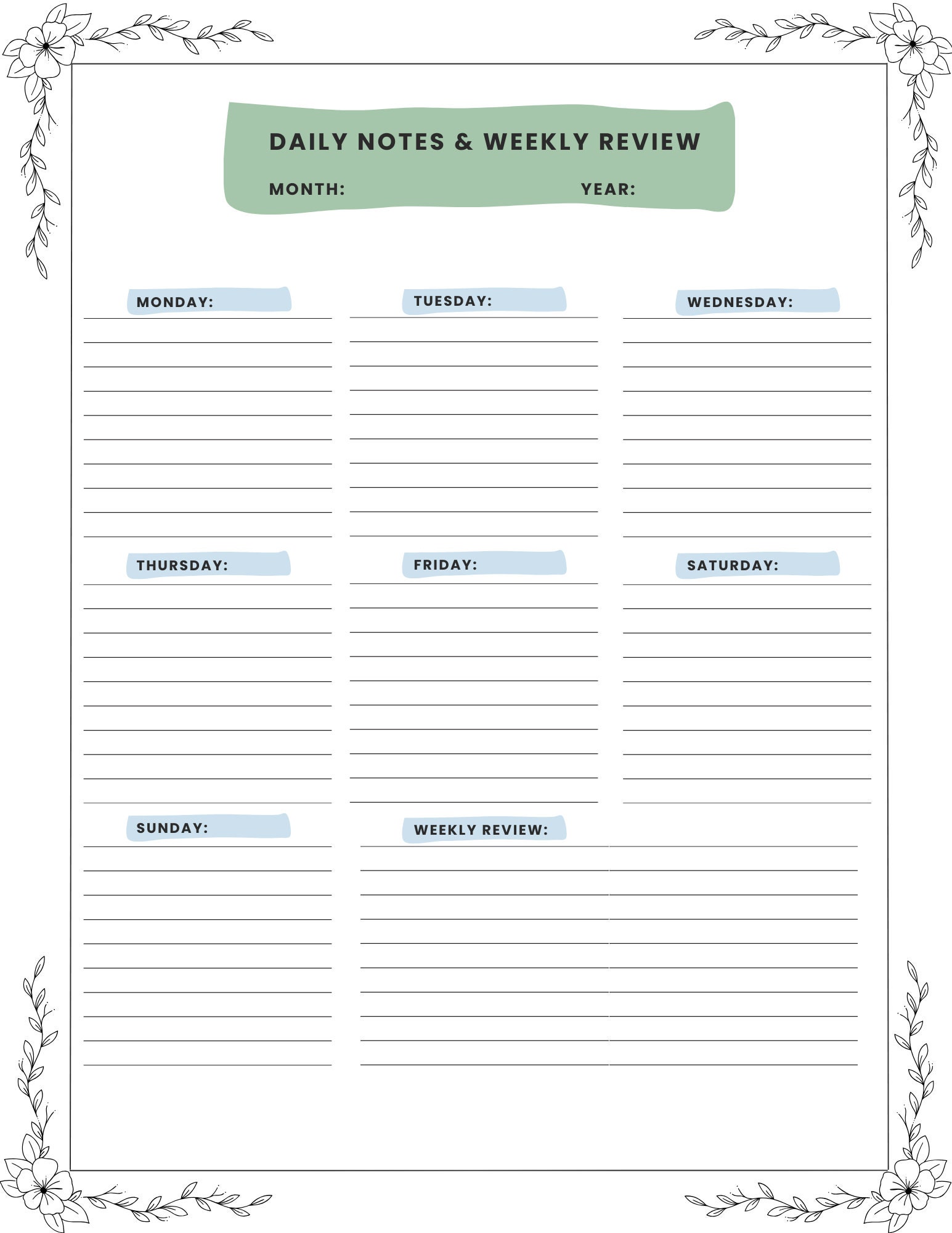 Undated Weekly Monthly Printable Planner for Disc DIY - Etsy