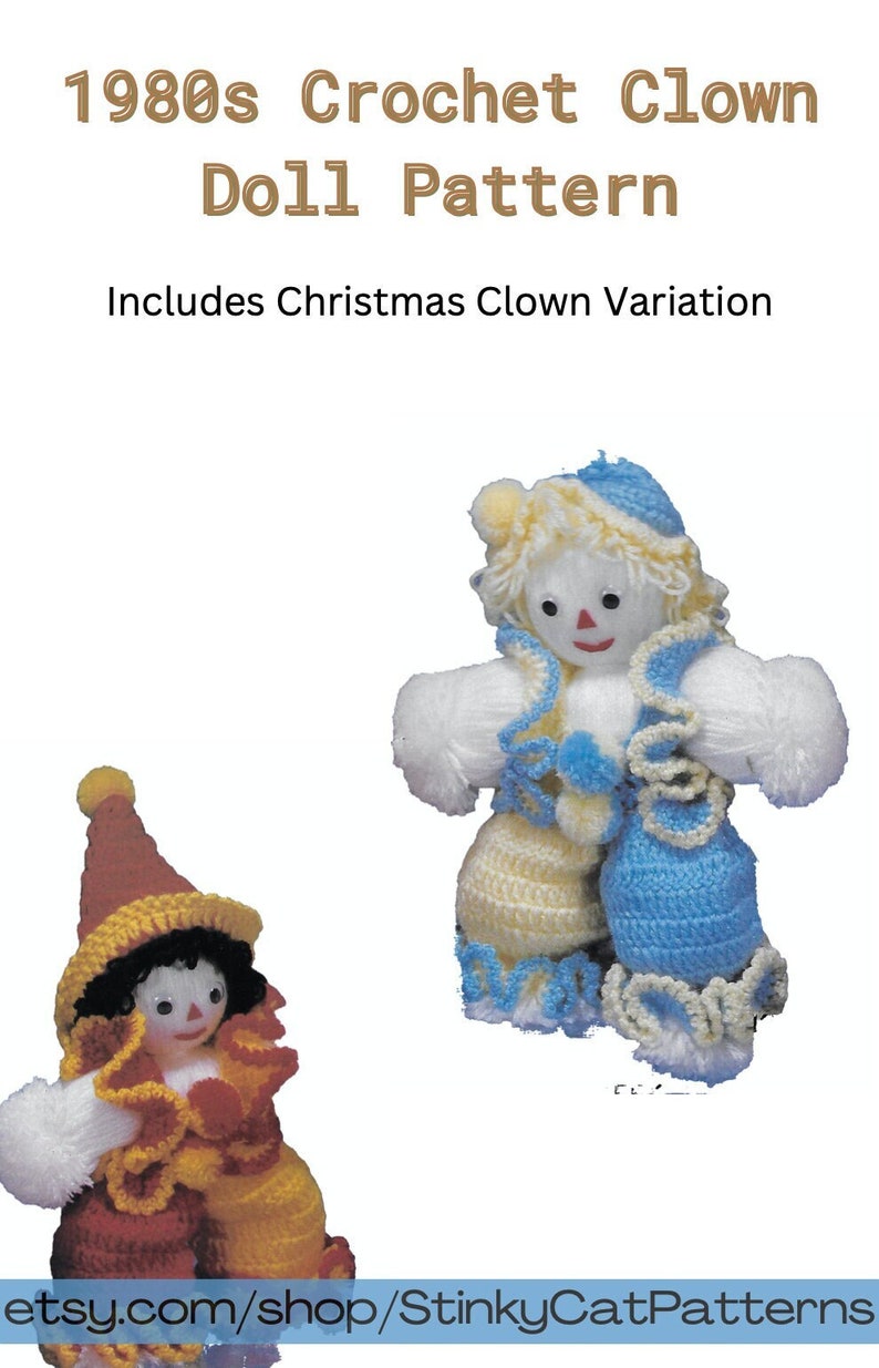 Clown Doll Crochet Pattern, Vintage Crochet Pattern From the 1980s ...
