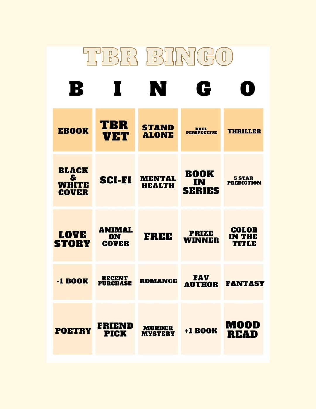 TBR BINGO GAME - Etsy
