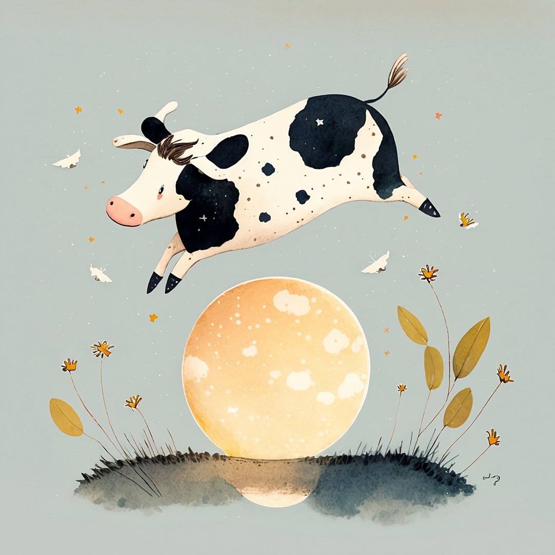 Cow Jumping Over the Moon Nursery Artdigital Artgender - Etsy