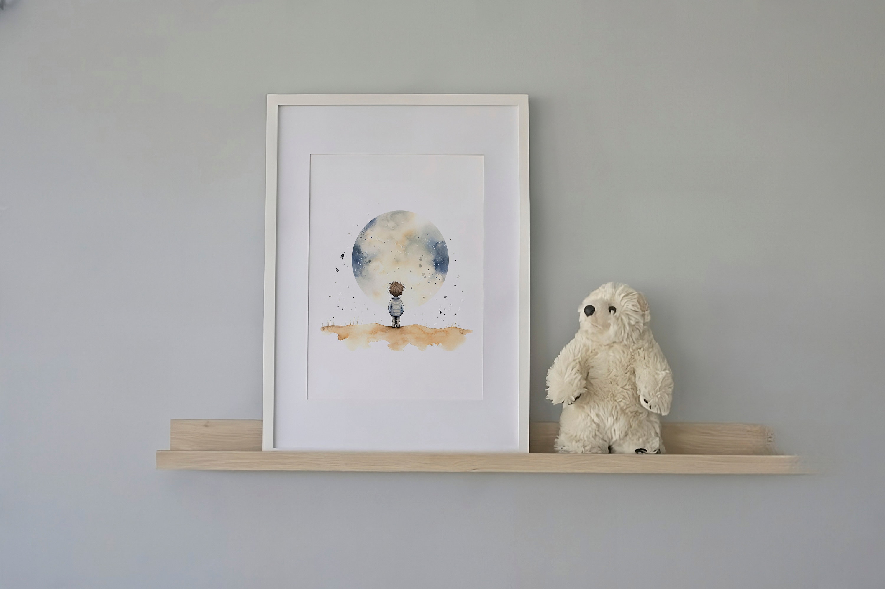 Boy and Moon Watercolor Painting,good Night Art,nursery Art,wall Decor ...