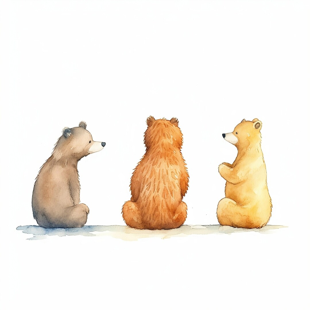 Bear Friends Watercolor Art,cute Minimal Design,forest Illustration ...