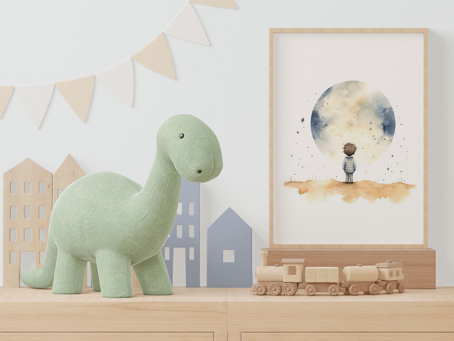 Boy and Moon Watercolor Painting,good Night Art,nursery Art,wall Decor ...