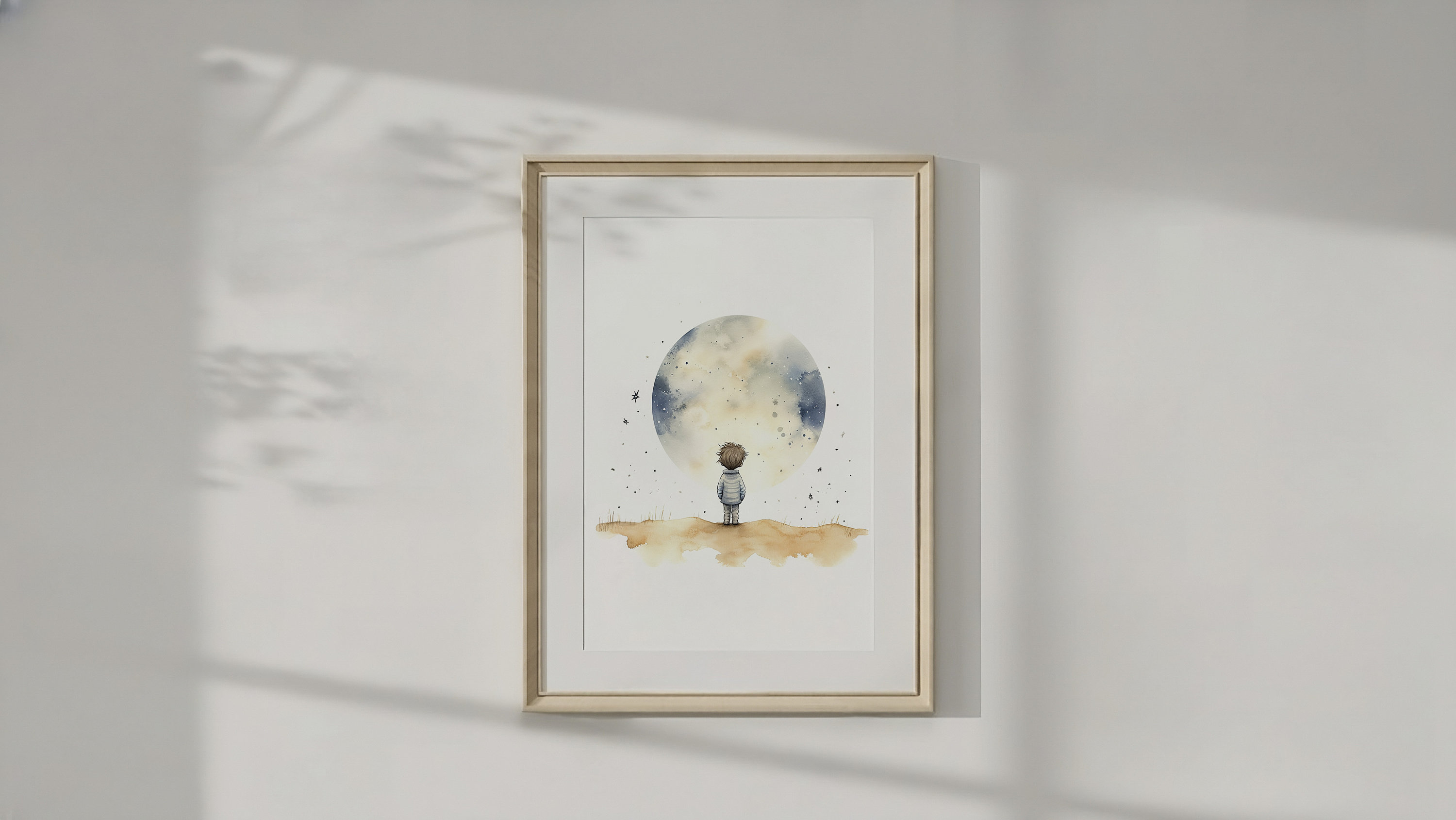 Boy and Moon Watercolor Painting,good Night Art,nursery Art,wall Decor ...