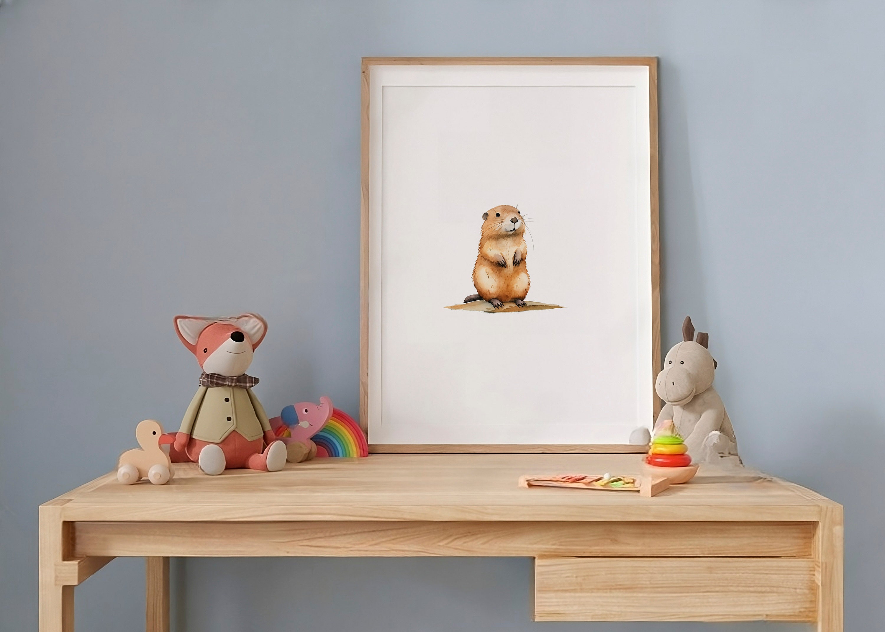 Beaver Nursery Decor,neutral Baby Room, Forest Theme Art,minimal ...