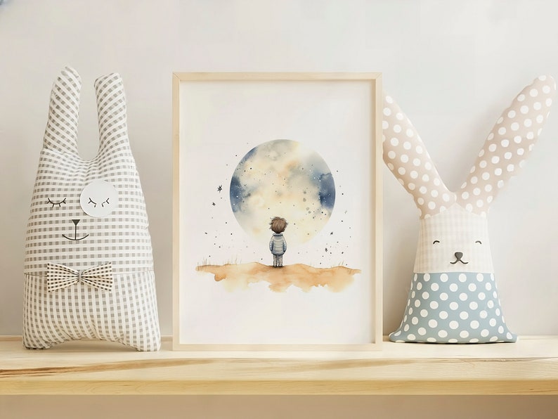 Boy and Moon Watercolor Painting,good Night Art,nursery Art,wall Decor ...