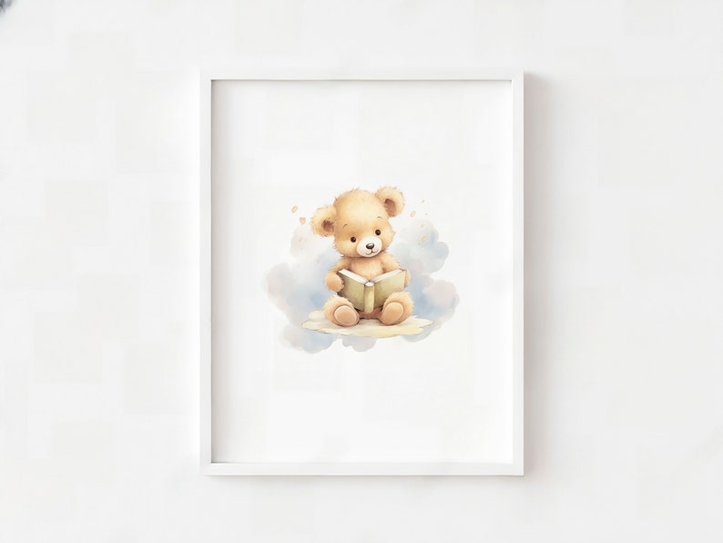 Teddy Bear Reading a Book Print,soft Nursery Wall Decor,children Room ...