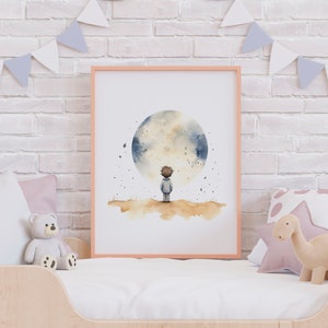 Boy and Moon Watercolor Painting,good Night Art,nursery Art,wall Decor ...