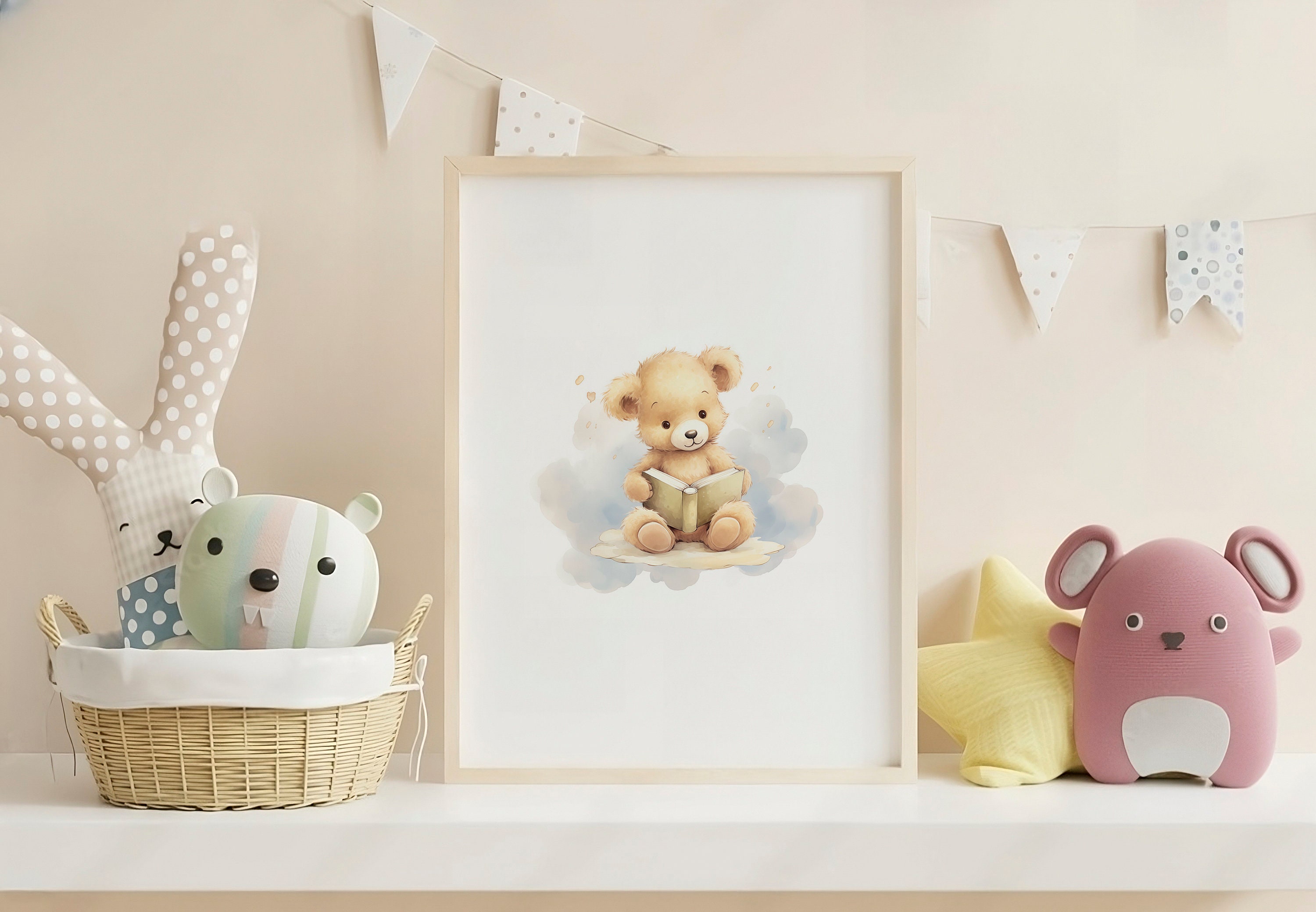 Teddy Bear Reading a Book Print,soft Nursery Wall Decor,children Room ...
