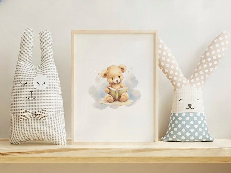 Teddy Bear Reading a Book Print,soft Nursery Wall Decor,children Room ...