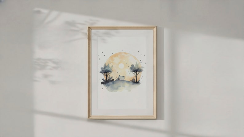 Blue Moon Watercolor Painting,good Night Art,nursery Art,wall Decor ...