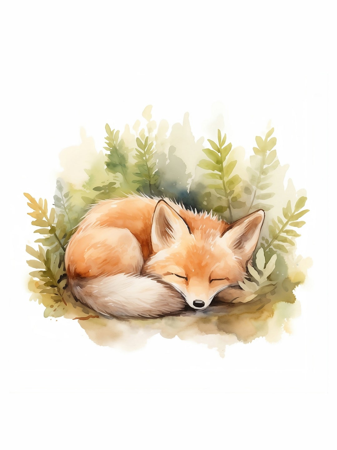 Fox Sleeping Watercolor Painting,good Night Kids Art,digital Download ...