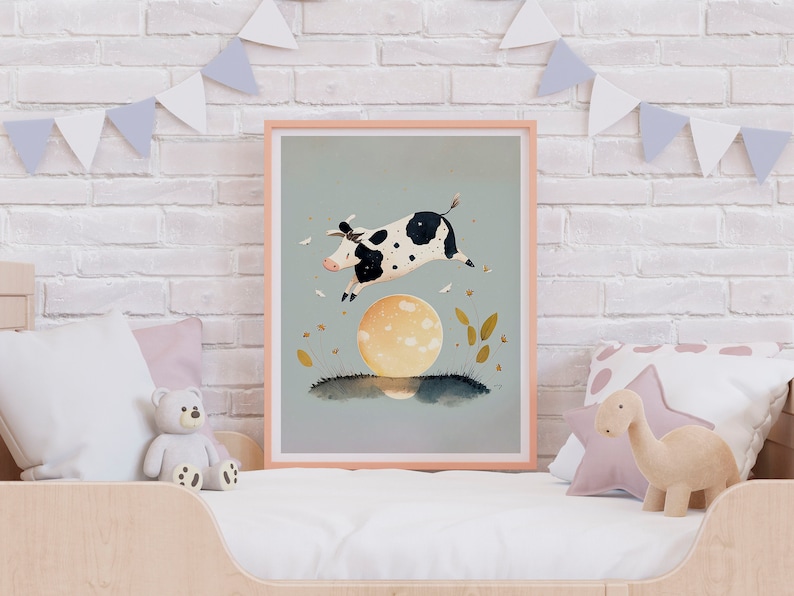 Cow Jumping Over the Moon Nursery Art,digital Art,gender Neutral Baby ...
