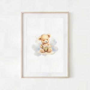Teddy Bear Reading a Book Print,soft Nursery Wall Decor,children Room ...
