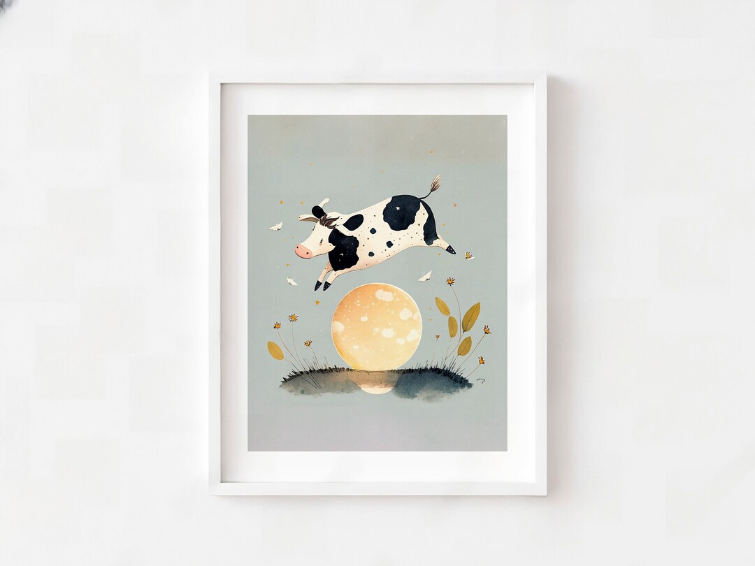 Cow Jumping Over the Moon Nursery Art,digital Art,gender Neutral Baby ...