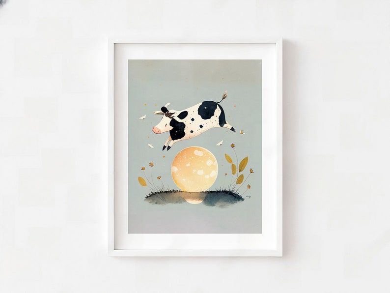 Cow Jumping Over the Moon Nursery Art,digital Art,gender Neutral Baby ...