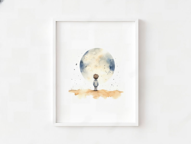 Boy and Moon Watercolor Painting,good Night Art,nursery Art,wall Decor ...