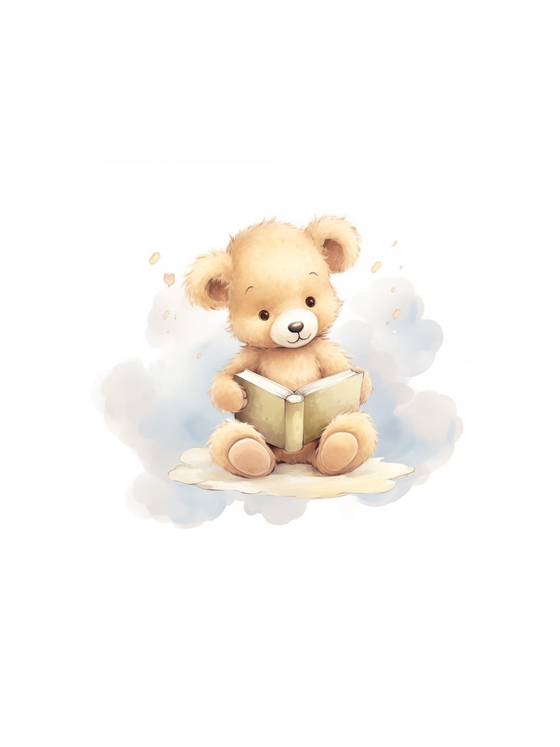 Teddy Bear Reading a Book Print,soft Nursery Wall Decor,children Room ...