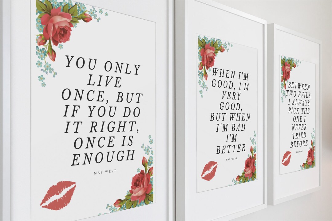 A4 Printable Trio of Mae West Quotes Wall Art, Hollywood Quotes, Mae ...
