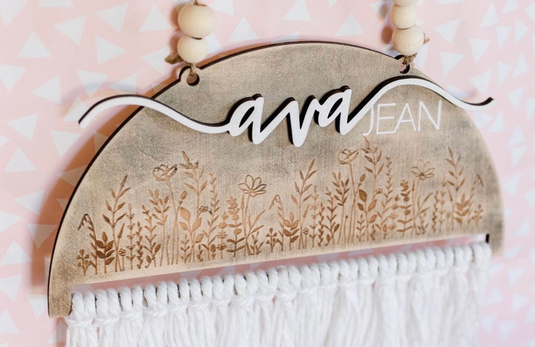 Farmhouse Macrame Name Sign With Beaded Handle - Etsy