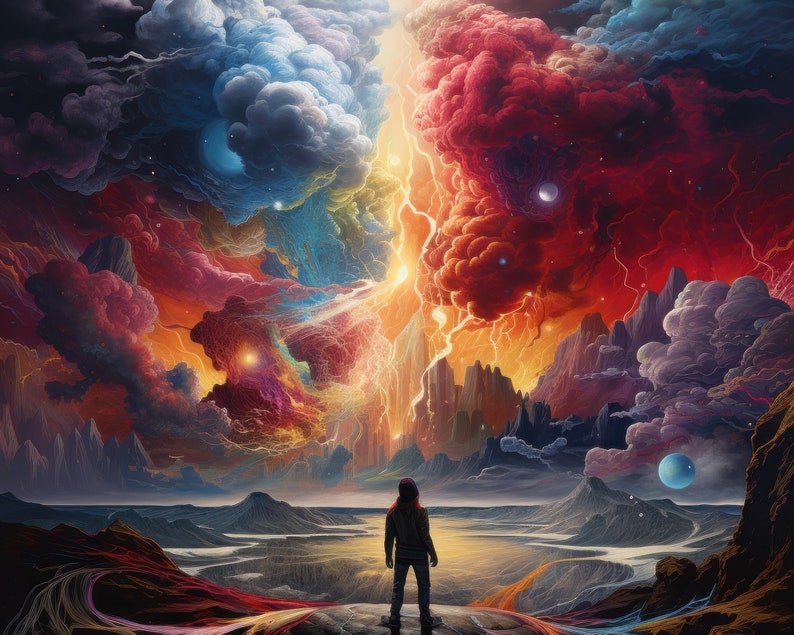 Heavenly Clash at the Moment of Creation. Christian Wall Art Depicting ...