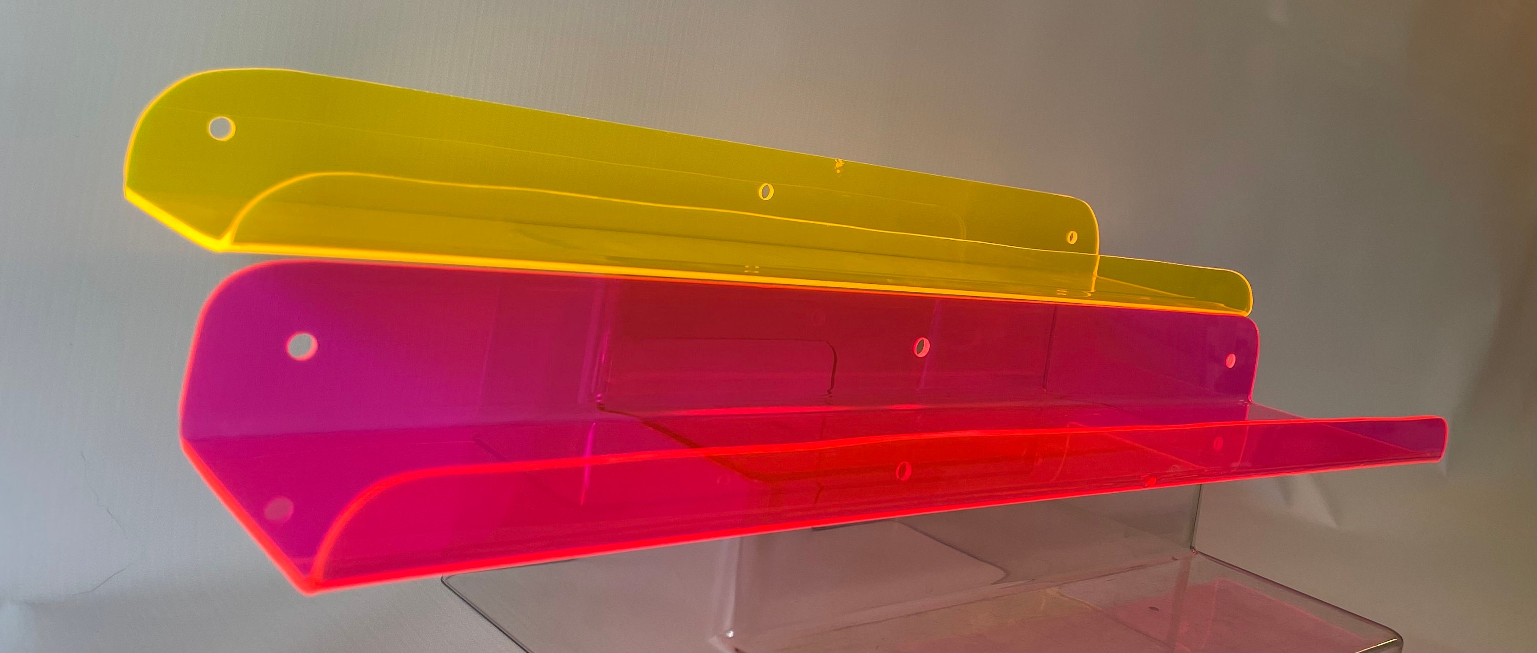 Neon Pink and Neon Yellow Acrylic Shelf Set Duo 2 Modular Style Shelves ...