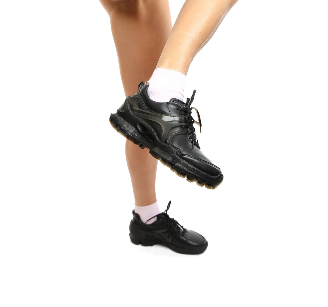 DADDY SHOES Women's Tennis Running Dad Shoes Black Leather Lace up ...