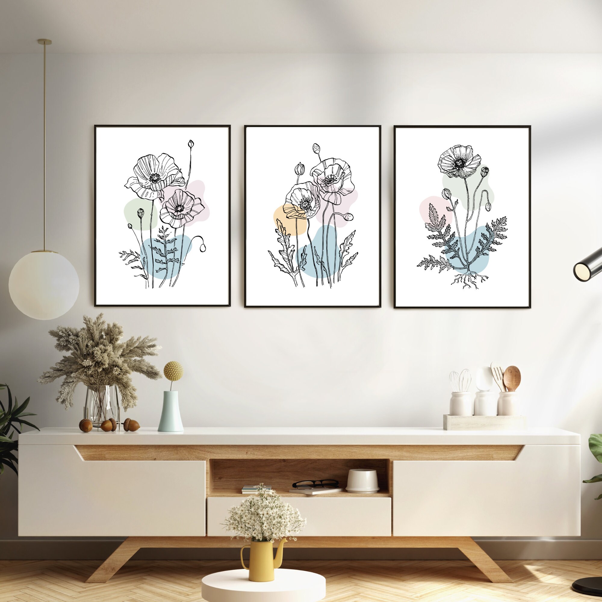 Boho Floral Line Art Print Set (digital Download) - Etsy
