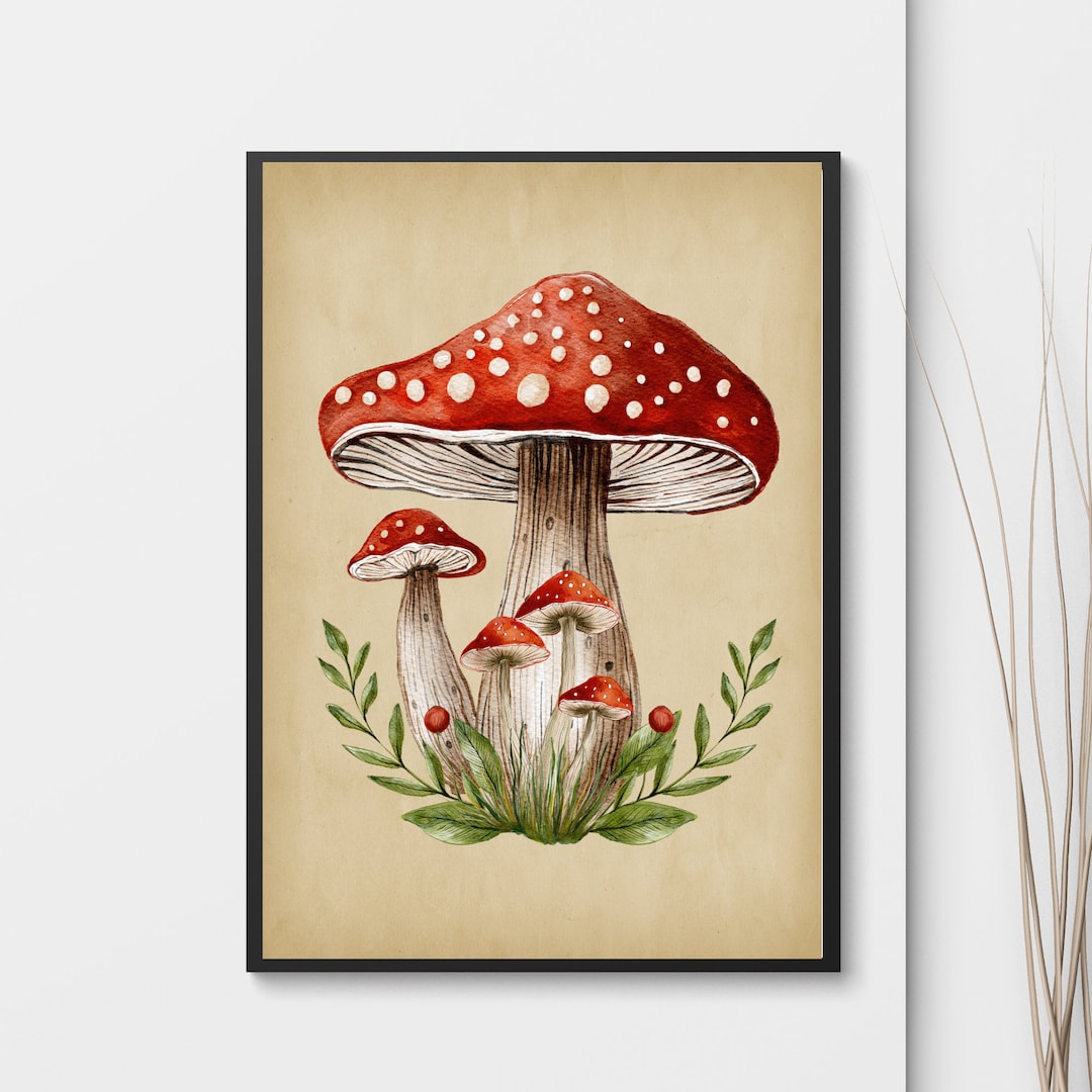 Mushroom Print Boho Gallery Wall Art, Cottagecore Printable Art, Fungi ...