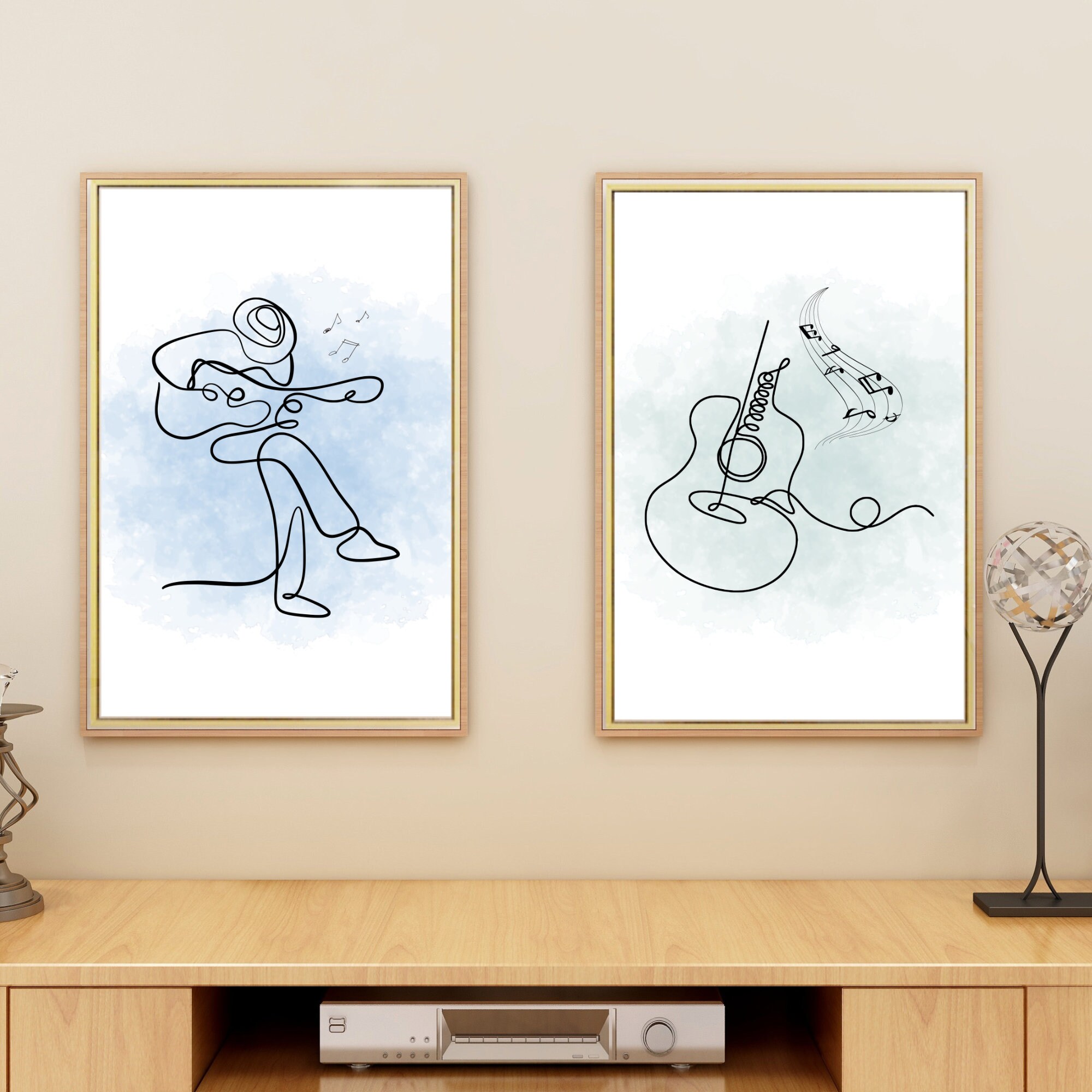 Set of 4 Music Wall Art Minimalist Guitar Line Art Stringed Instrument ...