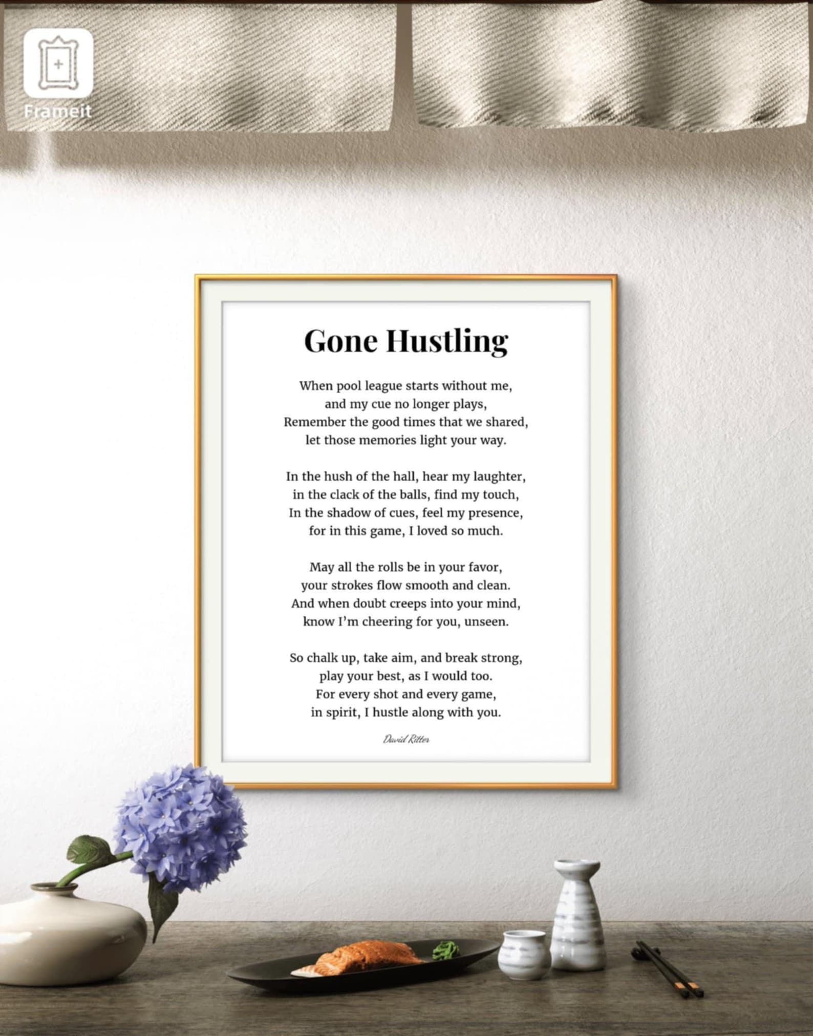 Gone Hustling Poem Digital Download | Memorial Pool Player Gift ...