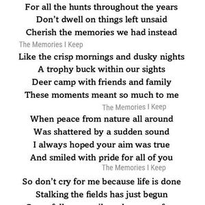 Gone Hunting Memorial Poem: Hunter Tribute Keepsake (digital Download ...