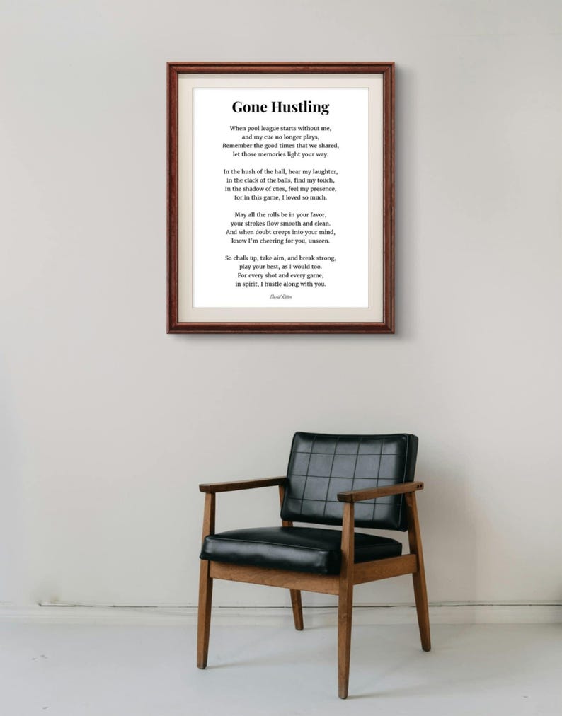 Gone Hustling Poem Digital Download | Memorial Pool Player Gift ...