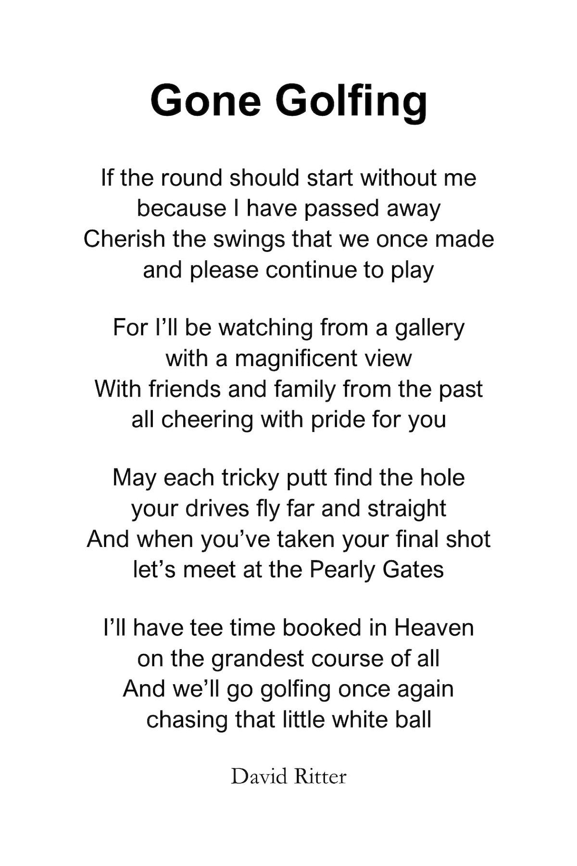 Gone Golfing Memorial Poem: Golf Tribute Sympathy Gift (digital ...