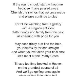 Gone Golfing Memorial Poem: Golf Tribute Sympathy Gift (digital ...