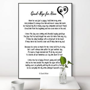 Dog Memorial Poem Print: "good-bye for Now" by David Ritter (digital ...