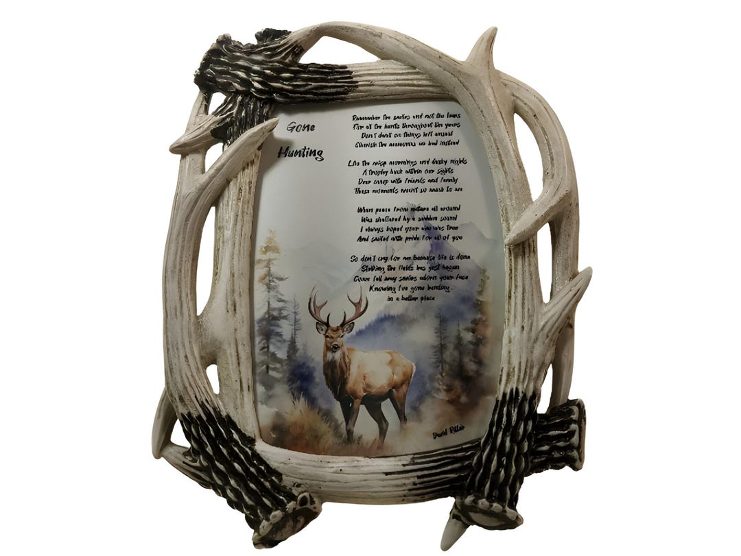 Rustic Hunting Memorial Frame With Faux Antlers, "gone Hunting" Poem - Etsy