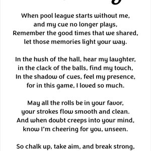 Gone Hustling Billiards Memorial Frame: Pool Player Tribute With Poem ...