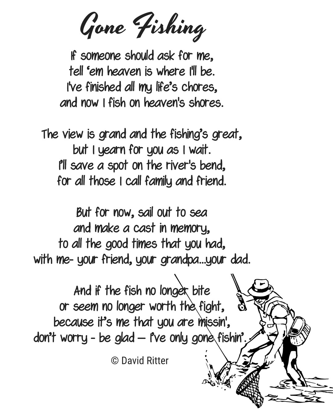 Gone Fishing Poetry Print digital Download Tribute to Grandpa Passing ...