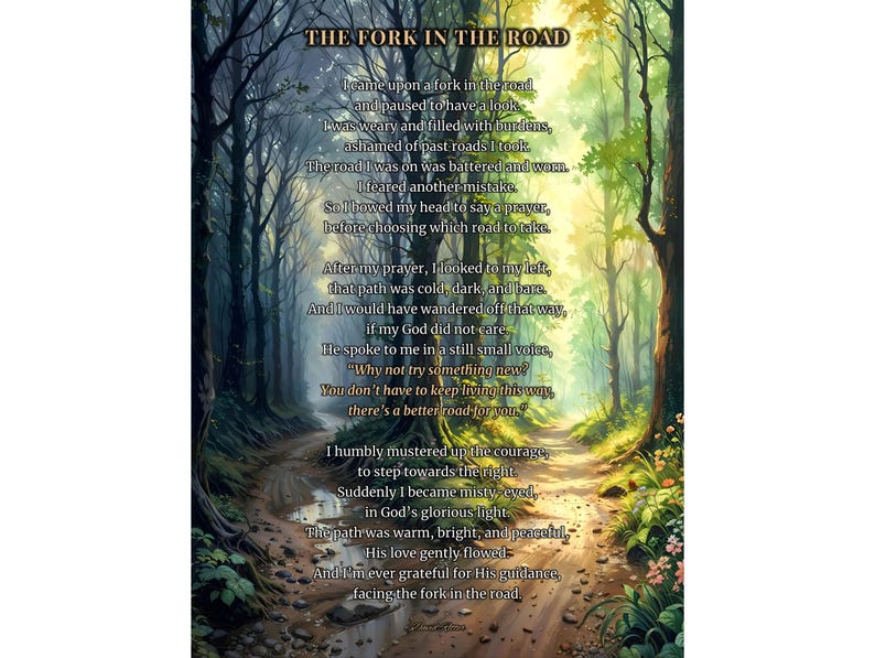 Inspirational Poem Art Print: the Fork in the Road, Faith & Guidance ...