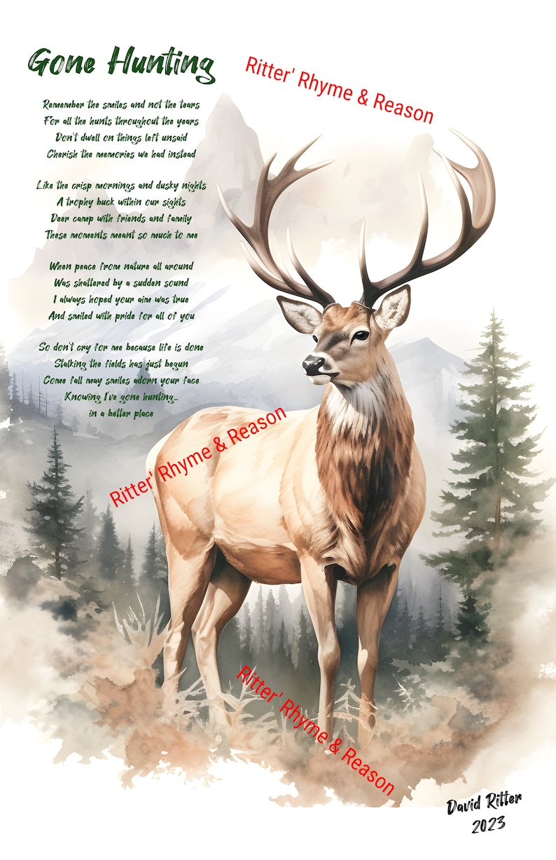 Gone Fishing or Gone Hunting in Heaven Poem Print 11x17 Memorial Gift ...