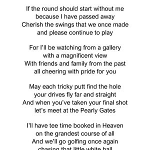 Gone Golfing Memorial Poem Print by David Ritter, Framed Tribute for ...