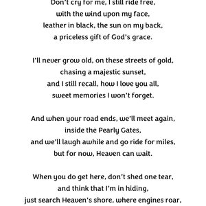 Motorcycle Memorial Frame: Biker Sympathy Gift With Poem - Etsy