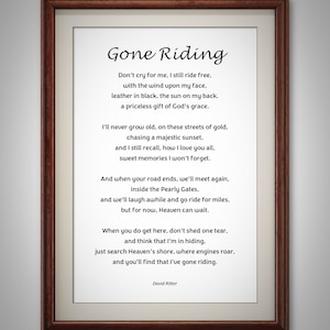 Gone Riding Memorial Poem - Digital Download Tribute for Bikers ...
